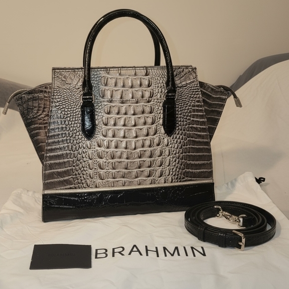 Brahmin | Bags | Brahmin Black And Gray Crocodile Embossed Satchel ...